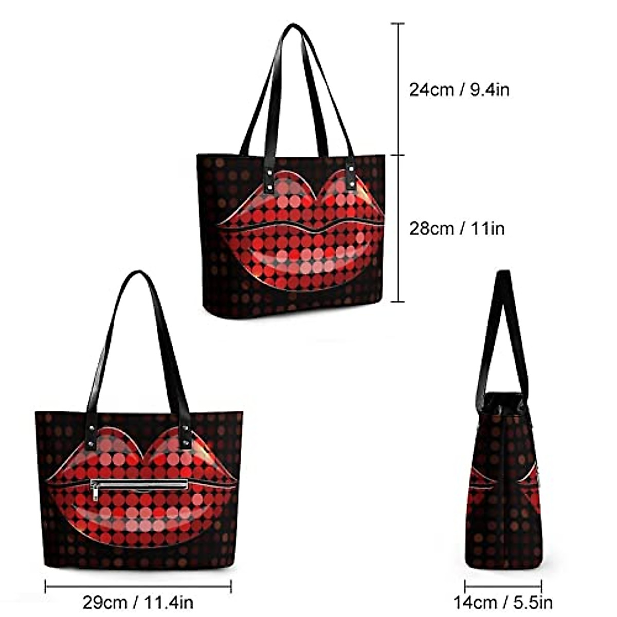 Womens Handbag Red Lips Leather Tote Bag Top Handle Satchel Bags For Lady