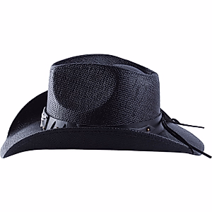 Western Outback Cowboy Hat Men's Women's Style Straw Felt Canvas (Black Bull)