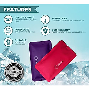 Soft Ice Packs for Lunch Box, Bags, Bento Boxes, 4 Pack, Slim Reusable and Refreezable Pouches for Kids Girls Adults, Travel, School, Work, or Camping, Long Lasting Cold, Flexible | Pink Purple