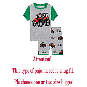 KikizYe Little Boys Tractor Summer Pajamas Kids Short Sleeve Cotton jammies Size 5