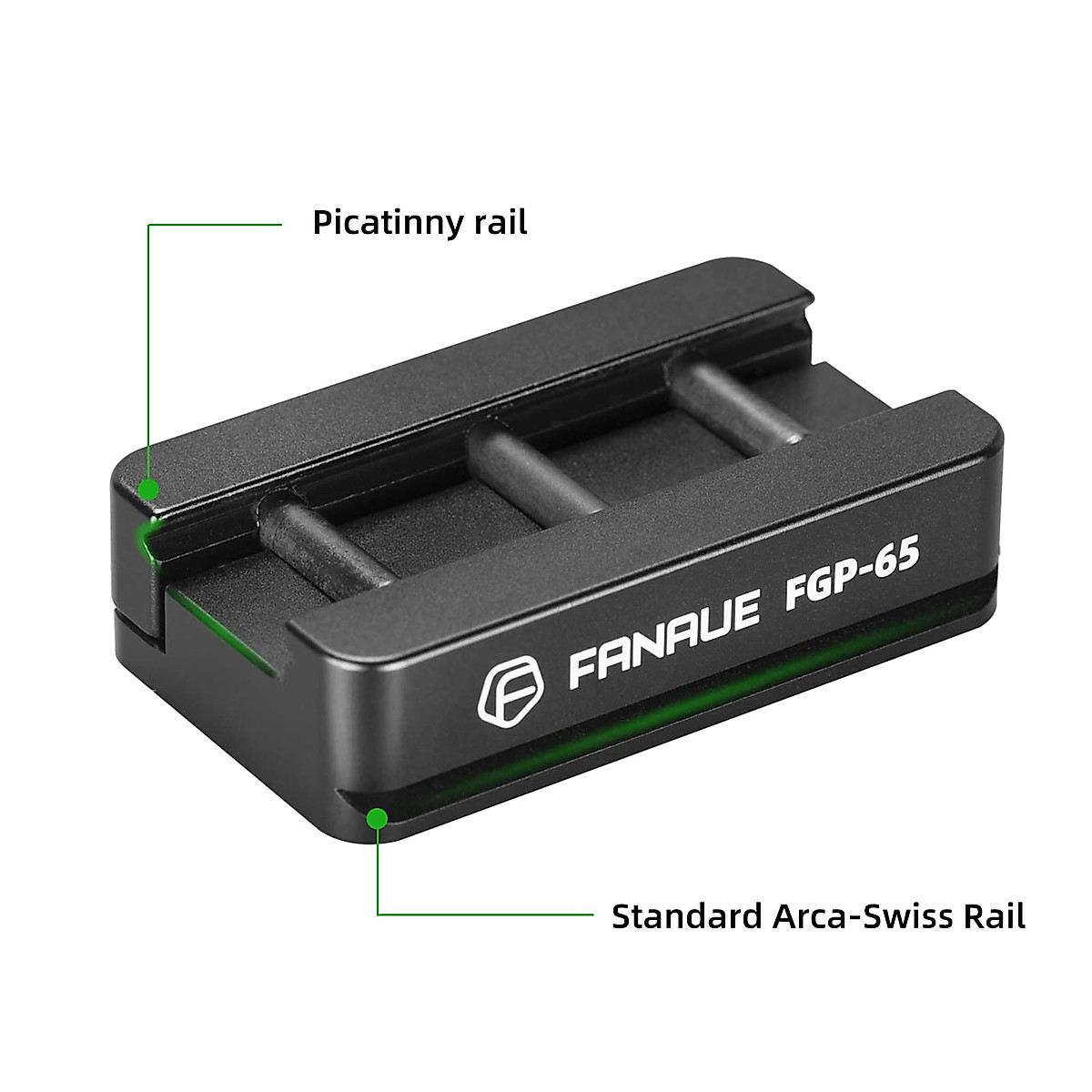 FANAUE FGP-65 Picatinny Arca-Swiss Compatible Rail Plate with Anti-Slip Slot, CNC Machined Aluminum,Tripod Dovetail Adapter Mount