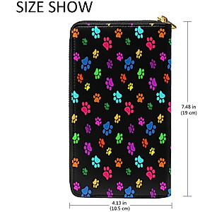 HAUYE Women’s Colorful Dog Paw Print Leather Wallet Cute Girl Zipper Clutch Purse
