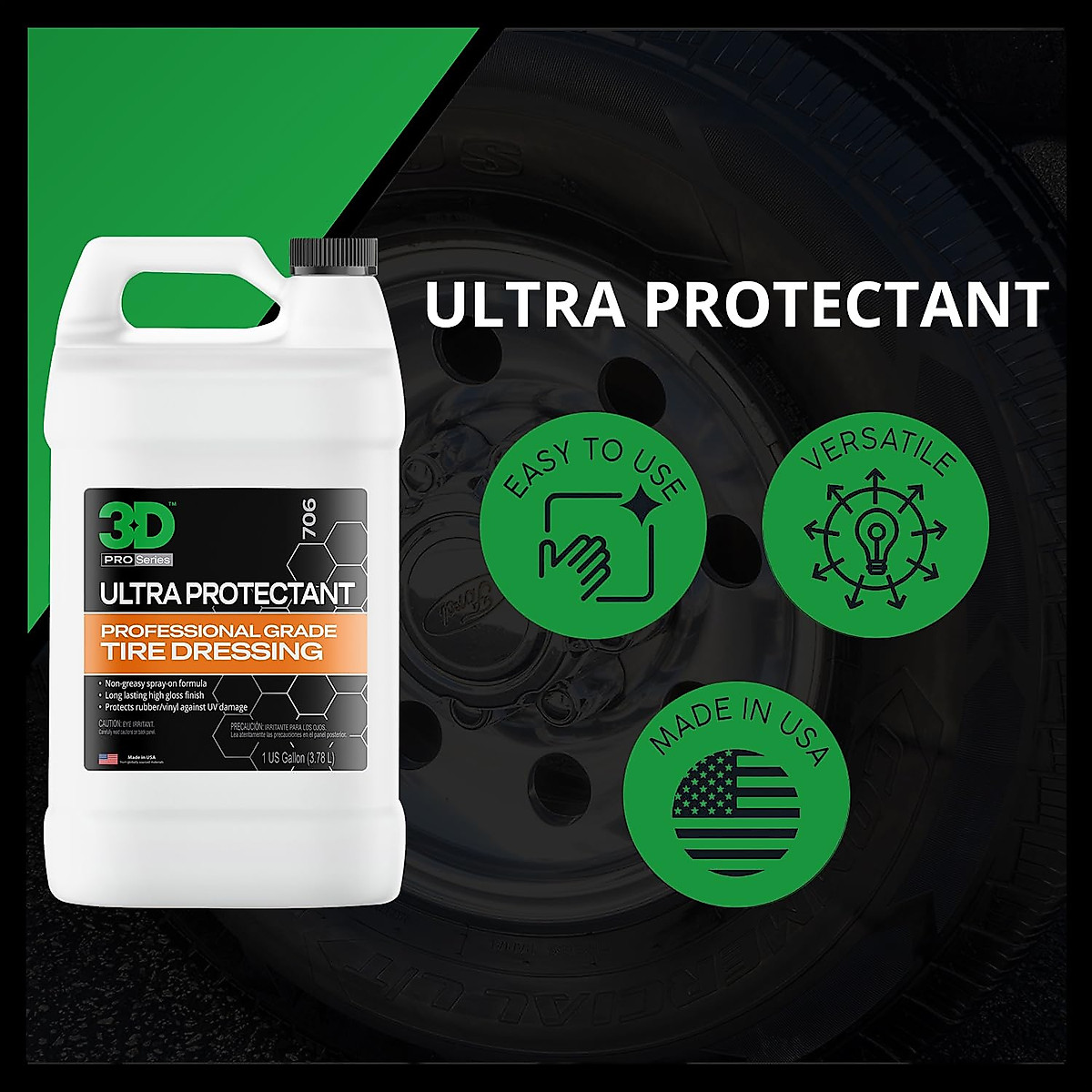 3D Ultra Protectant Tire Shine - Long Lasting, High Shine Tire Spray - Excellent Protectant for Rubber & Vinyl 1 Gallon