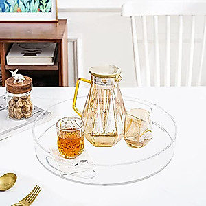 Funtygy Acrylic Tray, Clear Serving Tray with Handles, Decorative Tray Round Tray for Vanity Ottoman Bathroom Kitchen Dining Room Coffee Table Countertop Home Decor