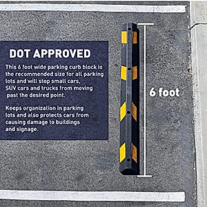 EasyGo Product Parking Lot Curb Wheel Stopper – Heavy Duty Rubber – 6 Ft Long – 72”X6”X4” - Parking Spaces, Crack, or Fade – 44,000 LB Capacity – 1 Pack
