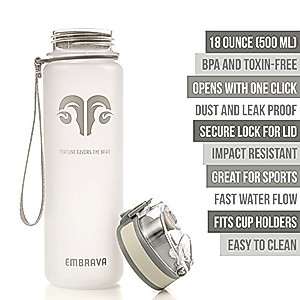 Embrava Best Sports Water Bottle - 17oz Small - Eco Friendly & BPA-Free Plastic - For Running, Gym, Yoga, Outdoors and Hiking - Fast Water Flow, Flip Top, Opens With 1-Click - Leak-proof Lid