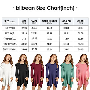 blibean Girls Long Sleeve Dress Tween Fall Boho Puff Dresses Cute Tiered Elastic Cuff High Low Ruffle Outfit Swing Clothes Midi Kid Clothing Size 8-9 Years Old Solid Black