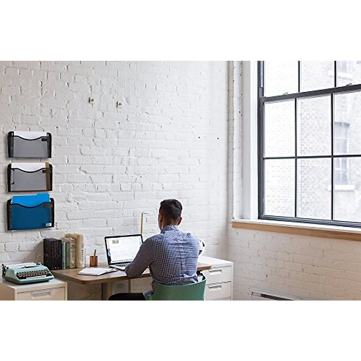 3 Pocket Wall Mount File Hanging Organizer, Metal Mesh Office Home Folder Binder Holder Magazine Mail Sorter Rack + Hardware, Black