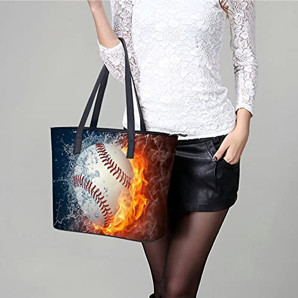 Womens Handbag Baseball Ball Leather Tote Bag Top Handle Satchel Bags For Lady