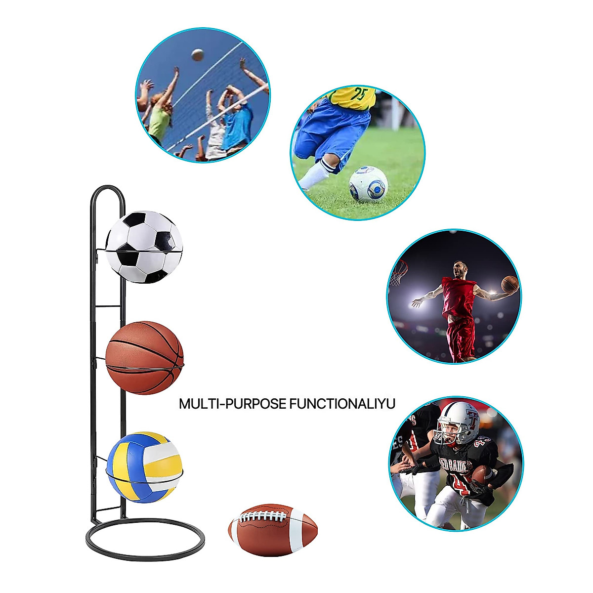 APLRIC Basketball Ball Storage Rack, 3 Tier Cube Ball Storage Holder, Garage Sports Organizer,Indoor Removable Vertical Display Stand for Basketball Football Volleyball