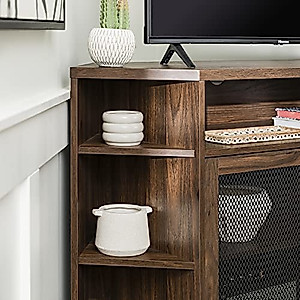 Walker Edison Modern Metal Mesh and Wood Corner TV Stand for TV's up to 55", 48 Inch, Dark Walnut