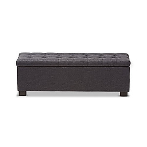 Baxton Studio Orillia Modern and Contemporary Dark Grey Fabric Upholstered Grid-Tufting Storage Ottoman Bench
