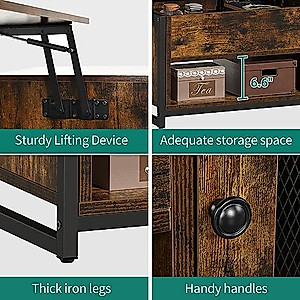 YITAHOME Lift Top Coffee Table, Coffee Table for Living Room,Wood Coffee Table with Storage,Hidden Compartment and Double Metal Mesh Door Cabinet,Rustic Brown