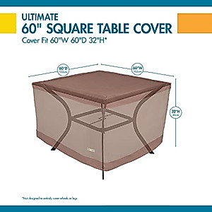 Duck Covers Ultimate Water-Resistant 60 Inch Square Table Cover, Outdoor Table Cover