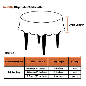 Neatiffy 84 Inch 6 Pack Disposable Round Plastic Tablecloths Picnic/Camping/Party/Banquet Table Cover. Table Cloth for Round 84" Tables, (Black)
