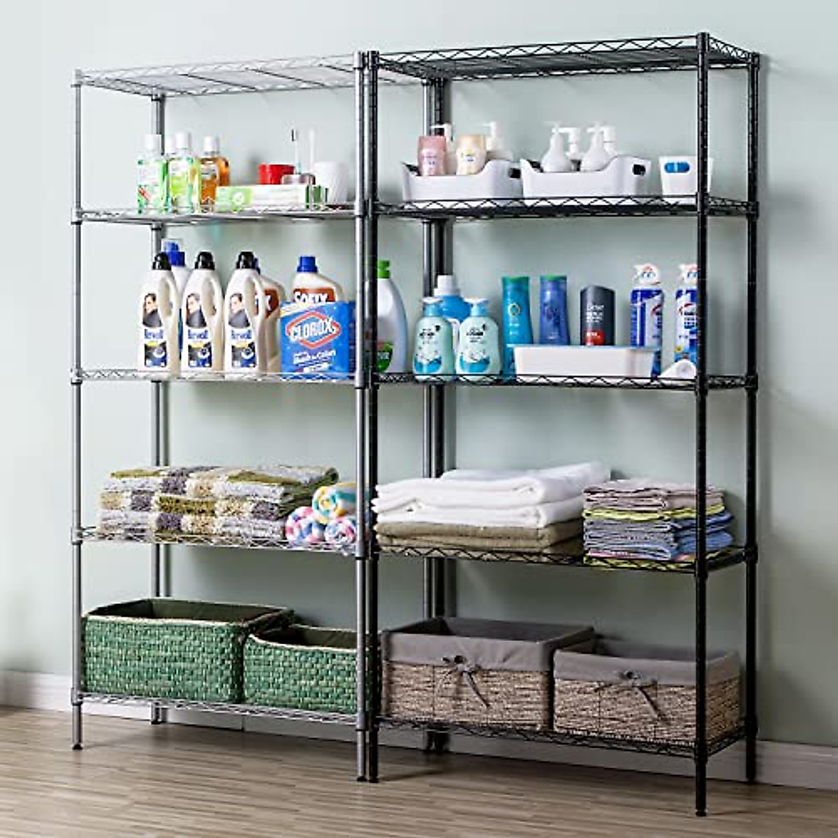 SINGAYE 5 Tier Storage Rack Wire Shelving Unit Thicken Heavy Duty Storage Shelves for Pantry Closet Kitchen Laundry 880Lbs Capacity 13.38"x 23.22"x 59.05"(DxWxH) Black