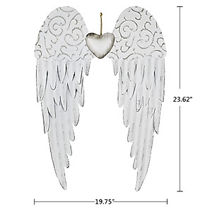 Veclotch Angel Wings Wall Decoration, Antique Hanging Metal Angel with Heart Decorative Angel Wings Wall Sculpture Indoor Outdoor Wall Decor Hanging for Home Bedroom Living Room Garden (1)