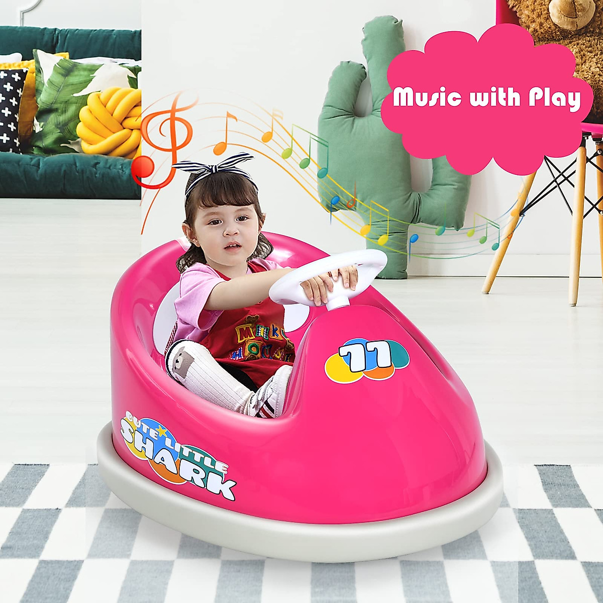 INFANS Kids Ride On Car, 6V Bumper Car Electric Vehicles with 2 Driving Modes,360 Degree Spin, Remote Control, LED Lights, Music, Bluetooth, Rechargeable Battery Powered Toys (Blue)