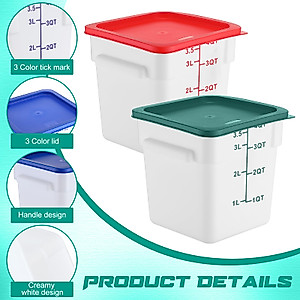Ziliny 6 Pieces 4 Quart Commercial Food Storage Containers with Lid Translucent Container with 3 Color Lids for Freezer Flour Sugar Baking Bread Restaurant, Square