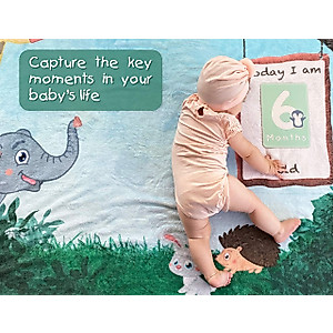 Linda's Essentials Baby Milestone Blanket for Baby Boy and Girl Includes 28 Milestone Cards - Unisex Animal Themed Perfect Baby Monthly Milestone Blanket Boy and Girl (Jungle Themed)