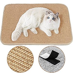 EZMeetU Cat Scratcher Mat, 23.6 X 15.7 Inch Natural Sisal Cat Scratching Pad, Cat Scratch Pad Rug for Indoor Cats with Non-Slip Velcro, Cat Furniture Protector for Floors, Carpets, Walls, Cabinets