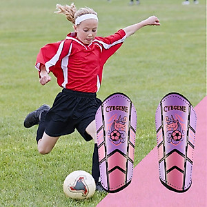 CybGene Soccer Shin Guards for Kids Adults Soccer Gear for Boys Girls Youths Protective Equipment Adjustable Straps with Breathing Holes Purple M