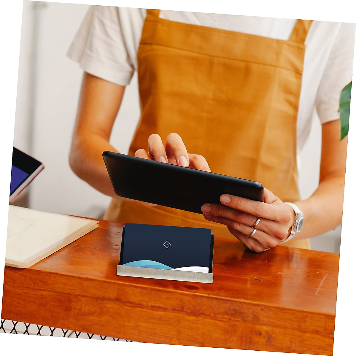 LALAFINA card protector Storage Professional PU Leather case Card package Office Supplies Mobile phone holder Metal ID Organizer Wallet business card Stainless steel