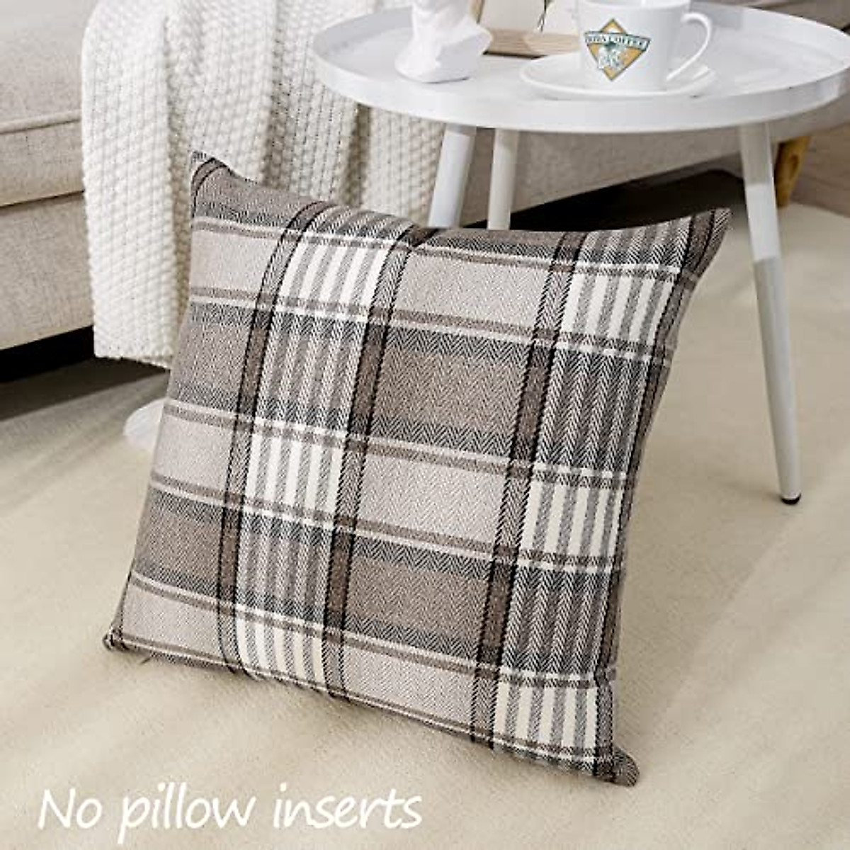 CARRIE HOME Brown Plaid Pillow Covers 18x18 Set of 2 Farmhouse Plaid Decorative Throw Pillows for Living Room Couch Sofa