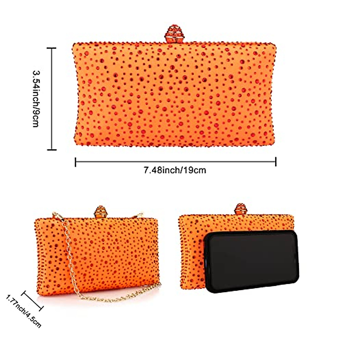 jessie Women Beaded Clutch Bag Rhinestone Crystal Purse Glitter Evening Handbag for Wedding Cocktail Prom Party (Orange)