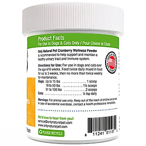 Only Natural Pet Cranberry Wellness Antioxidant Powder for Dogs and Cats - Nutritional Berry Powder Supplement for Urinary Tract Health with Vitamin C - 110 Servings
