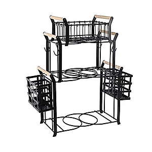 TQVAI 3 Tier Buffet Caddy(Set of 9) Napkin Plate Utensils Organizer with 4 Mugs Hooks - Ideal for Kitchen, Dining, Entertaining, Parties, Picnics, Black