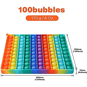 DK-SIMINA Large P0pp with Numbers, Rainbow Square Dimples Fidgett Ttoy 100 Bubble Math Toy Learning Tool for Teachers to Make Various Math Operations (1-100 Numbers)