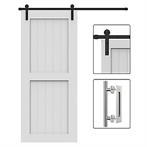WINSOON Black 9FT Single Door Kit with 12" Sliding Barn Door Handles Brushed Nickel