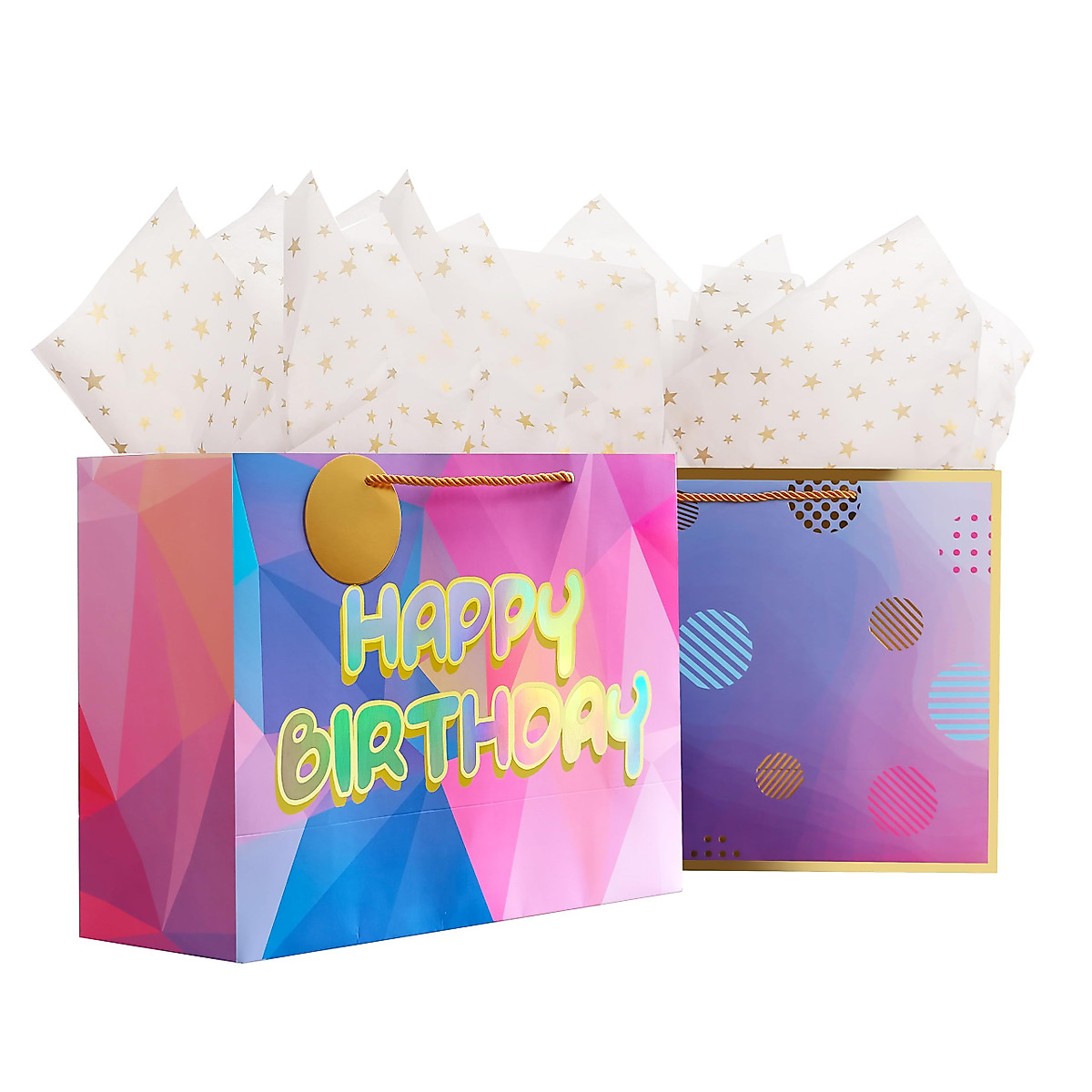 Cmecial Extra Large Birthday Gift Bag, 16'', Gold/Laser Foil, Gift Bag with Tissue Paper for Women, Girls, Kids, Party, Wedding, Christmas, Graduation, Baby Shower, Thanksgiving