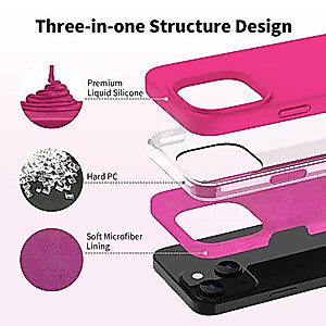 CAFEWICH for iPhone 14 Case, Slim Protective Shockproof Cover for Girls, Soft Liquid Silicone with Anti-Scratch Microfiber Lining Cover 6.1 Inch Display - Rose