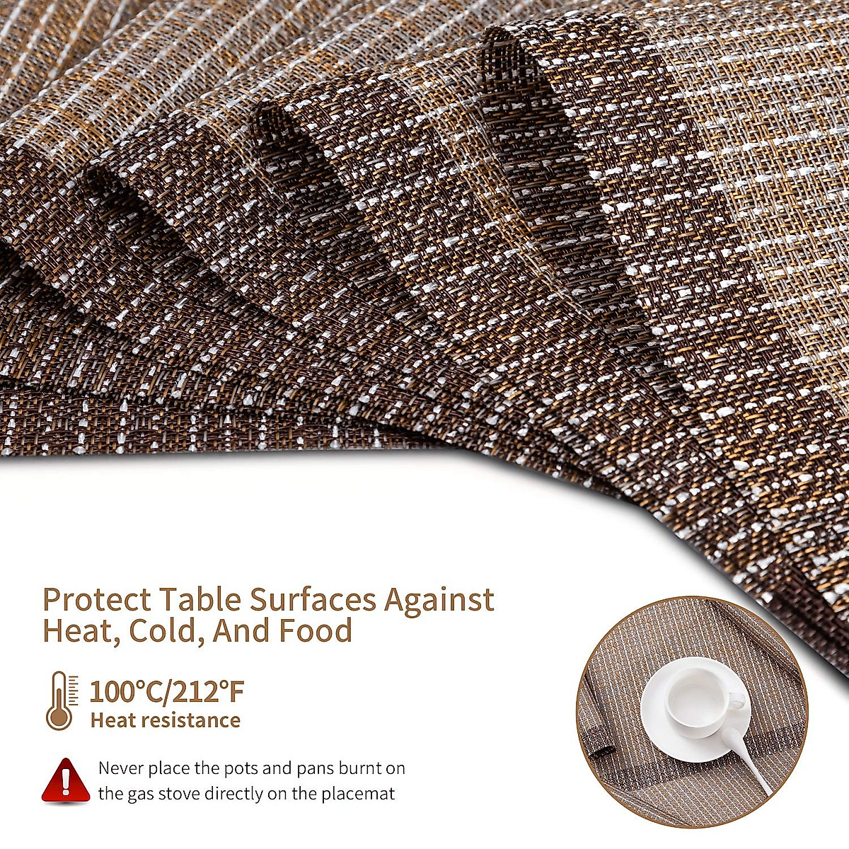 SENDAY Placemats, Set of 8 Heat-Resistant Placemats Stain Resistant Anti-Skid Placemats for Kitchen Table, Washable Durable PVC Table Mats Woven Vinyl Placemats