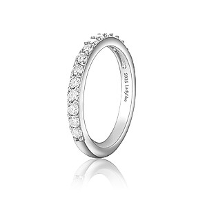 Ladylike Moissanite Wedding Band 18K White Gold Plated 925 Sterling Silver Wedding Rings 0.42ct D Color VVS1 Lab Created Diamond Half Eternity Wedding Band Stackable Ring for Women (7.5)