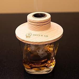 SNIFF & SIP Cocktail Smoker Kit for Drinks, Handcrafted Old Fashioned Drink Infuser - Glass Topper Chimney w/ Apple, Oak and Cherry Wood Shavings to Infuse Cocktails Whiskey Wooden CSK001