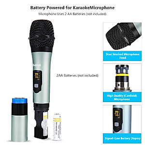 Wireless Microphone with Bluetooth＆Echo/Treble/Bass, 165 ft Range, Bietrun UHF Dual Handheld Cordless Dynamic Mic System for PA System/AMP/Home TV Karaoke/Bluetooth Speaker/(1/4''＆1/8‘’AUX Interface)