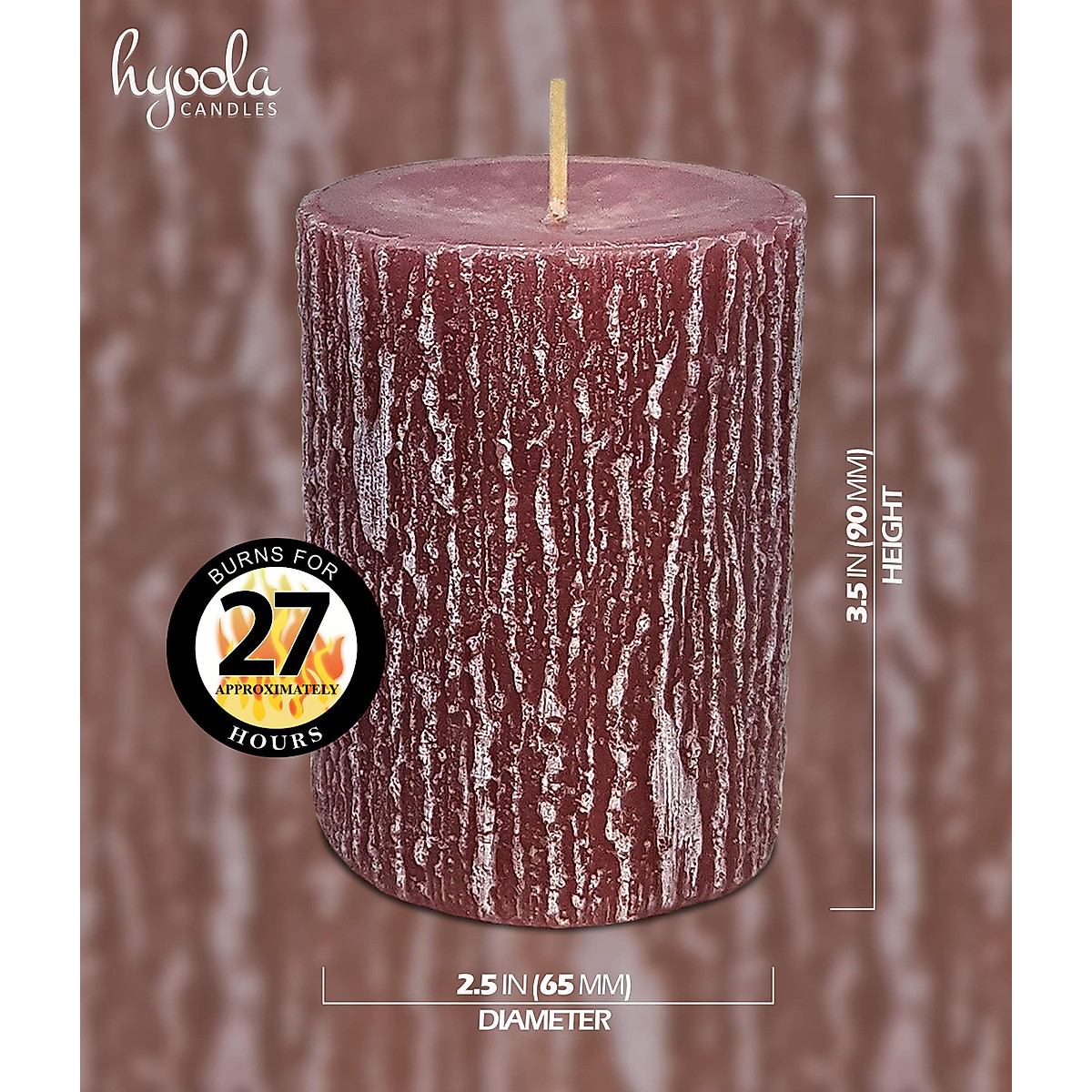 Hyoola Timberline Pillar Candles - 6 Pack - Rose Pink Pillar Candles - European Made Rustic Pillar Candle - 2.5 Inch x 3.5 Inch