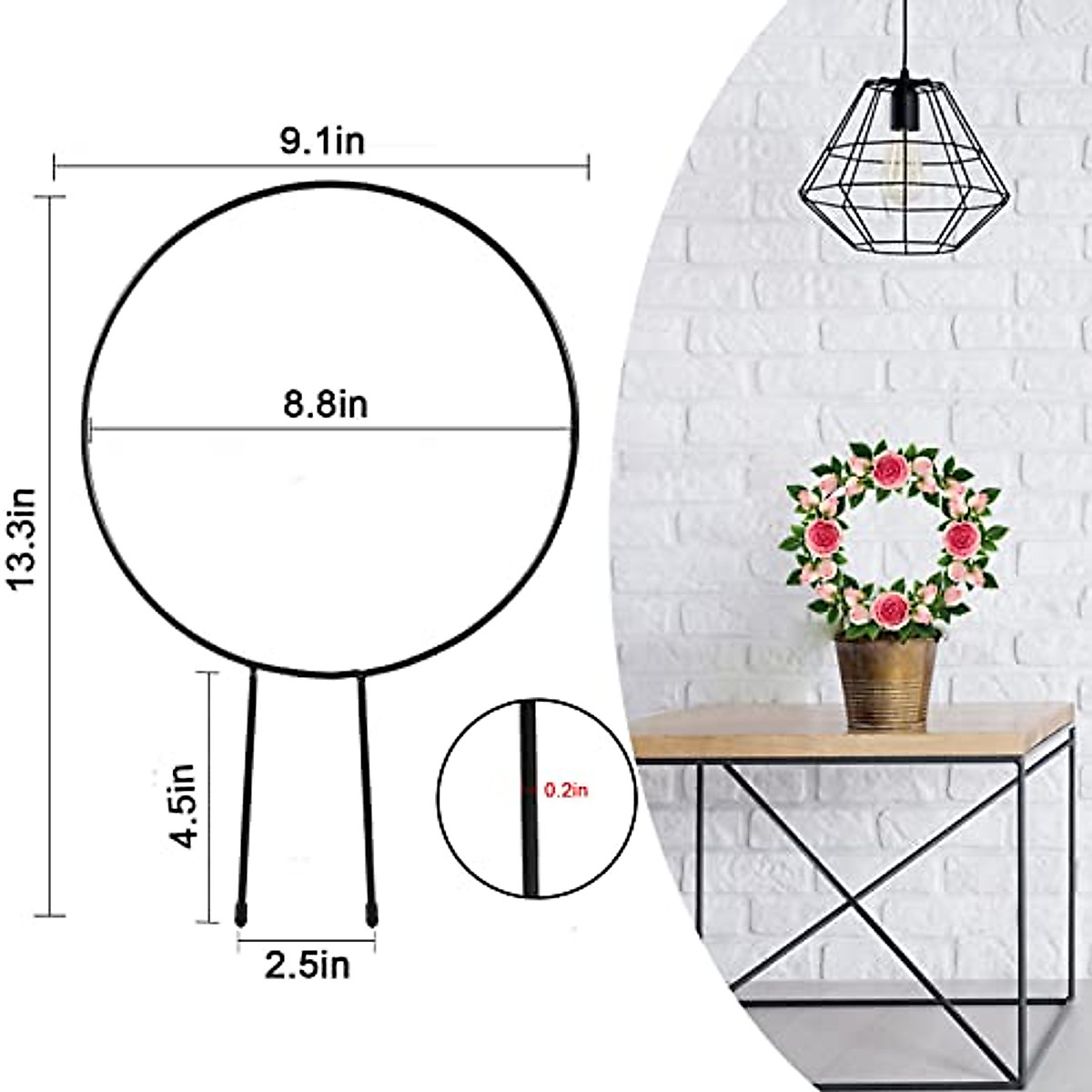 2 Pack Black Iron Garden Trellis for Climbing Plants- 13" Rust Free Vine Plant Metal Support Wire with Black Coating Decorative Potted Plants Climbing Holder Rack for Garden Stem Stalks Vines (Round)