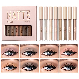 BestLand 8 Colors Liquid Matte Eyeshadow Set Nude Black Smokey Eyeshadow Cream Eyeshadow Primer Waterproof Quick Drying Eye Brightener Highlighter Blusher Eye Shadow Makeup