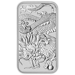 2018 - Present (Random Year) P Lot of (10) 1 oz Silver Bars Australia Perth Mint Dragon Series Rectangular Coins Brilliant Uncirculated with Certificates of Authenticity $1 BU