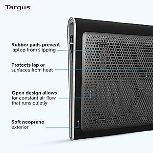 Targus 17 inch Dual Fan Lap Chill Mat - Soft Neoprene Laptop Cooling Pad, Heat Protection/Dispersion Laptop Cooler/Fan, USB-A Connection, Black