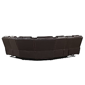 Modern Manual Reclining Motion Corner Sectional Sofa ,5 Seaters PU Leather Recliner Sofa & Couch Curved L-Shaped Couch W/ LED Strip, Console Storage and 2 Cup Holders for Living Room Furniture Sets