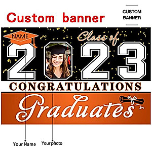 Custom Graduation Backdrop Banner Orange Large Congrats Grad Party Supplies Decorations Photography Background for 2023 Graduation Party