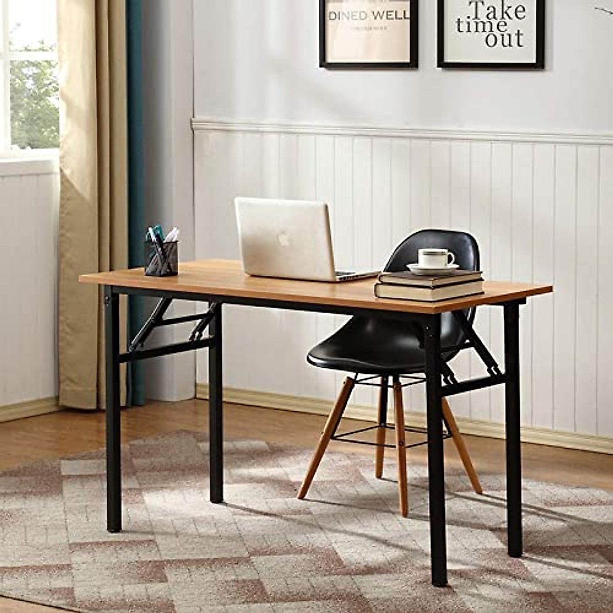 Need Office Computer Desk - 47.2L Sturdy and Heavy Duty Folding Laptop Table,Writing Table/Home Office Desk/Sewing Table,No Assembly Required (Teak Color) AC5BB12060