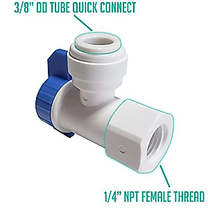Metpure Quick Connect Tank Ball Valve with Gasket For Water Purification Systems And Reverse Osmosis System Pressurized Water Storage Tank (1/4" Female NPT x 3/8" OD Quick Connect)