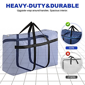 Large Storage Bags, Extra Large Moving Bags with Zips for College Moving, Taykos House Storage Clothes Bedding Comforter Quilt Blankets Waterproof Blue Packing Bags 100L Storage Bags Moving-4Pack