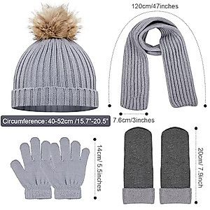 4 Pieces Kids Beanie Hat Scarf Gloves Socks Set Knit Winter Warm Set for Toddler (Grey)